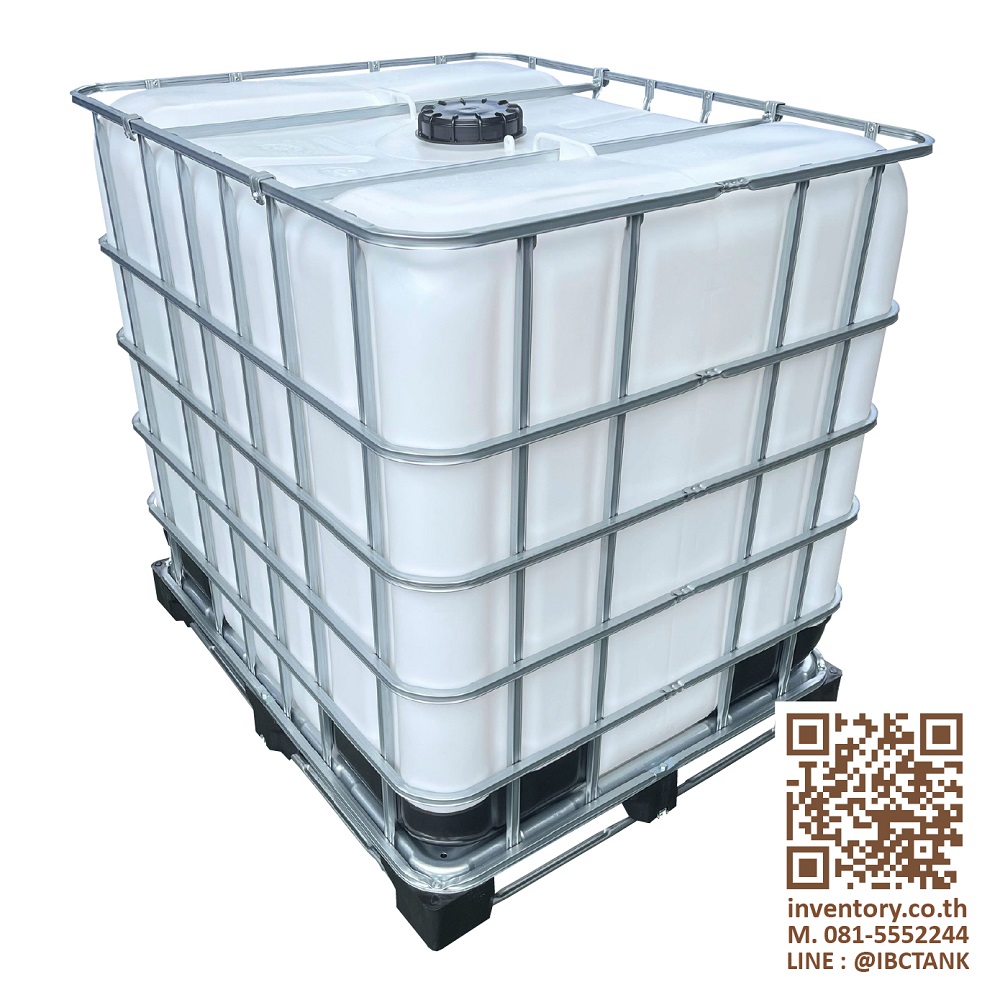 IBC 1000 Liter. ถัง 1000 ลิตร (พาเลทเหล็ก+ขาพลาสติก) ถังสีขาวใส (ถัง ...